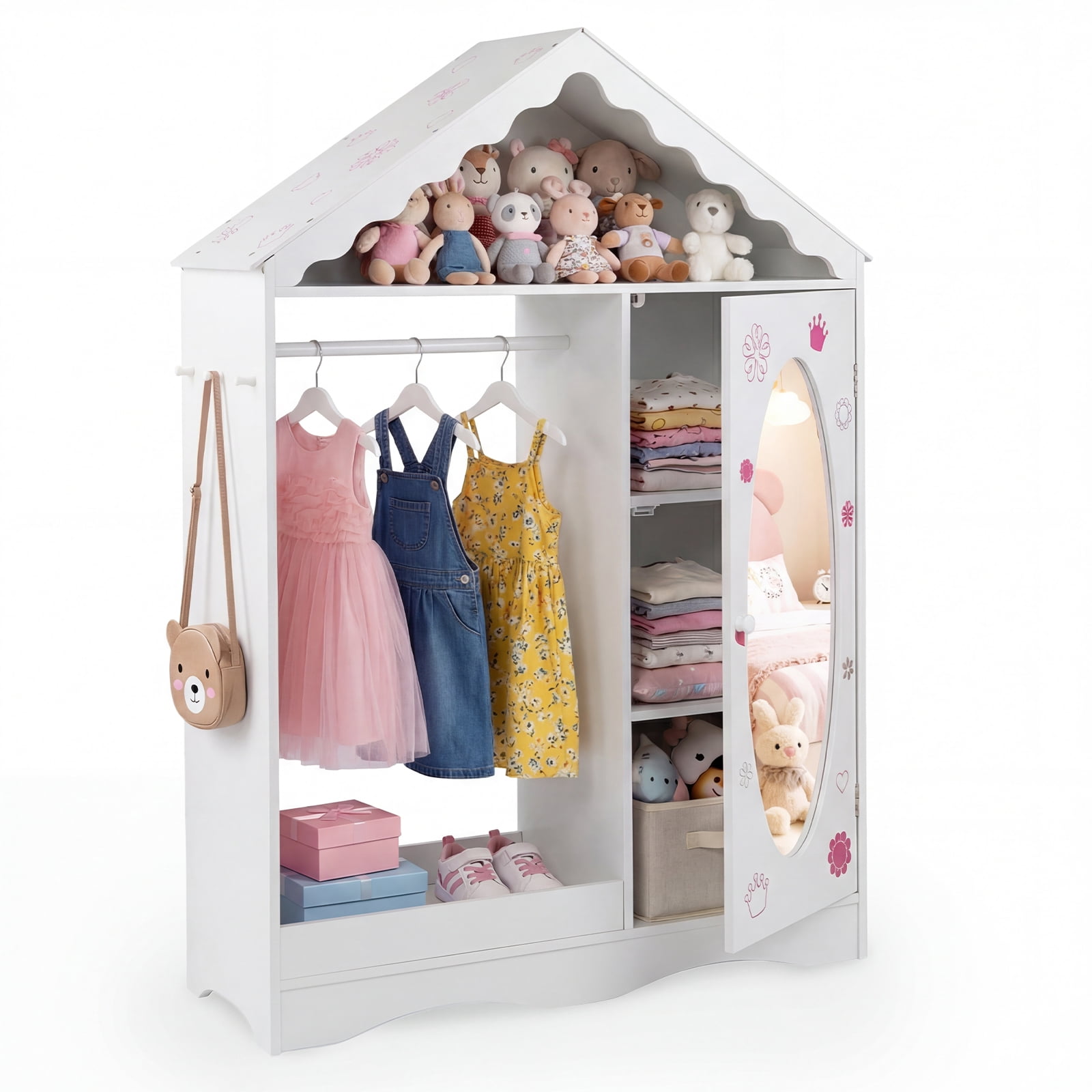 Click here for Gymax Kids Dress Up Storage W/ Mirror Roofed Wardr... prices
