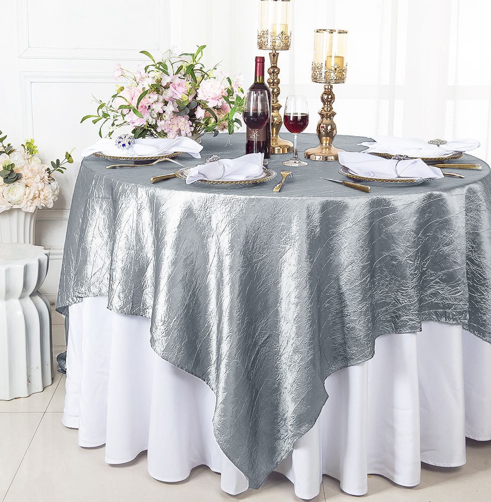 Wedding Linens Inc. 85" Square Crushed Crinkle Taffeta Table Overlay ...