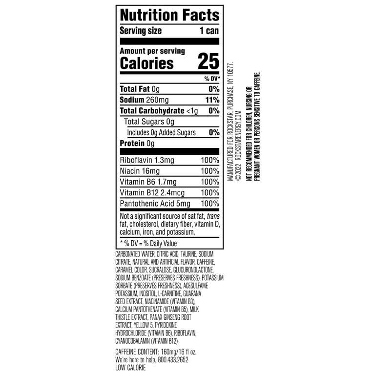 Rockstar Nutrition Label 16 Oz
