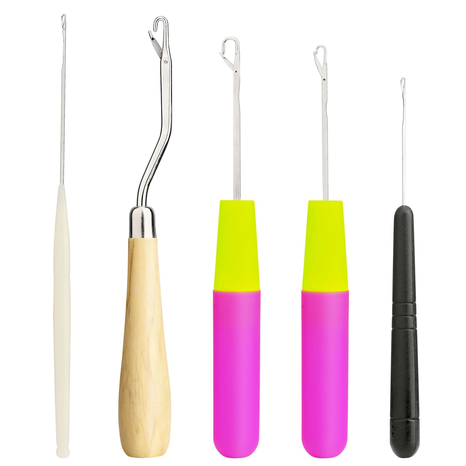 5 Pieces Different Size Bent Latch Hook Crochet, Wooden and Plastic ...