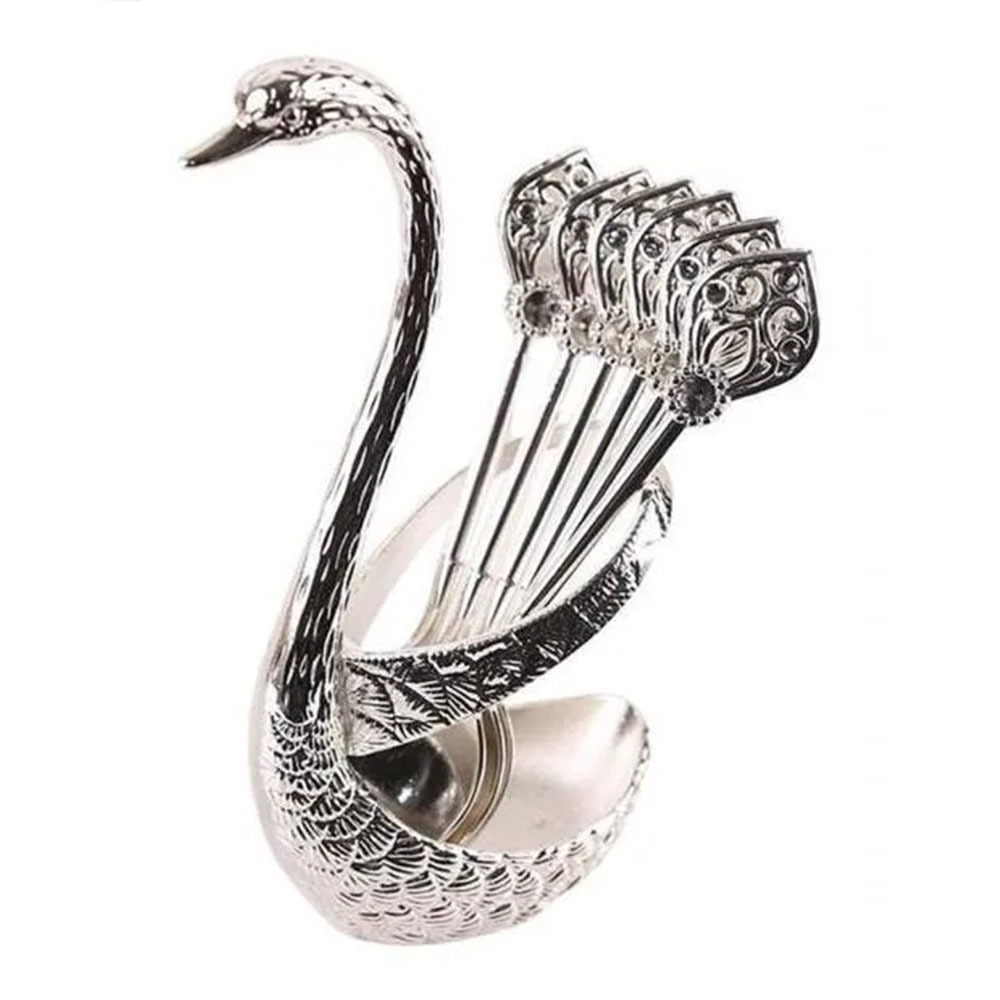 Fruits Spoon Set With Decorative Swan Base For Coffee Dessert Cake ...