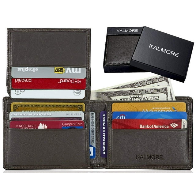 KALMORE Men's Genuine Leather RFID Blocking Flip-ID Window Travel ...