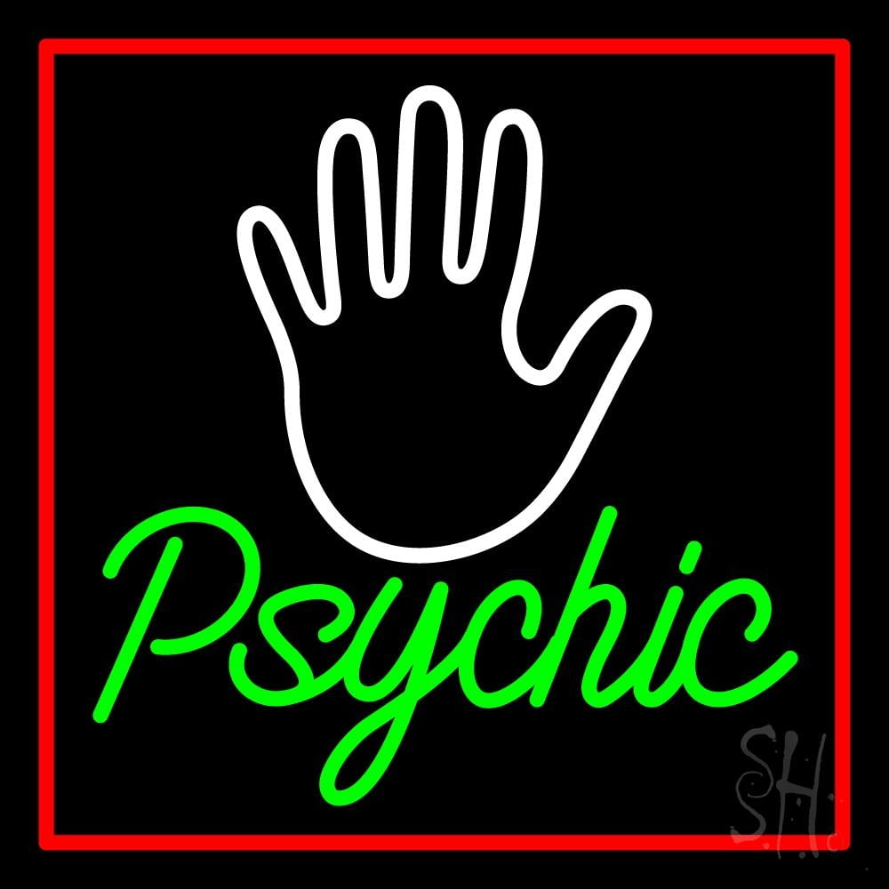 Green Psychic With Red Border LED Neon Sign 16" Tall x 16" Wide ...
