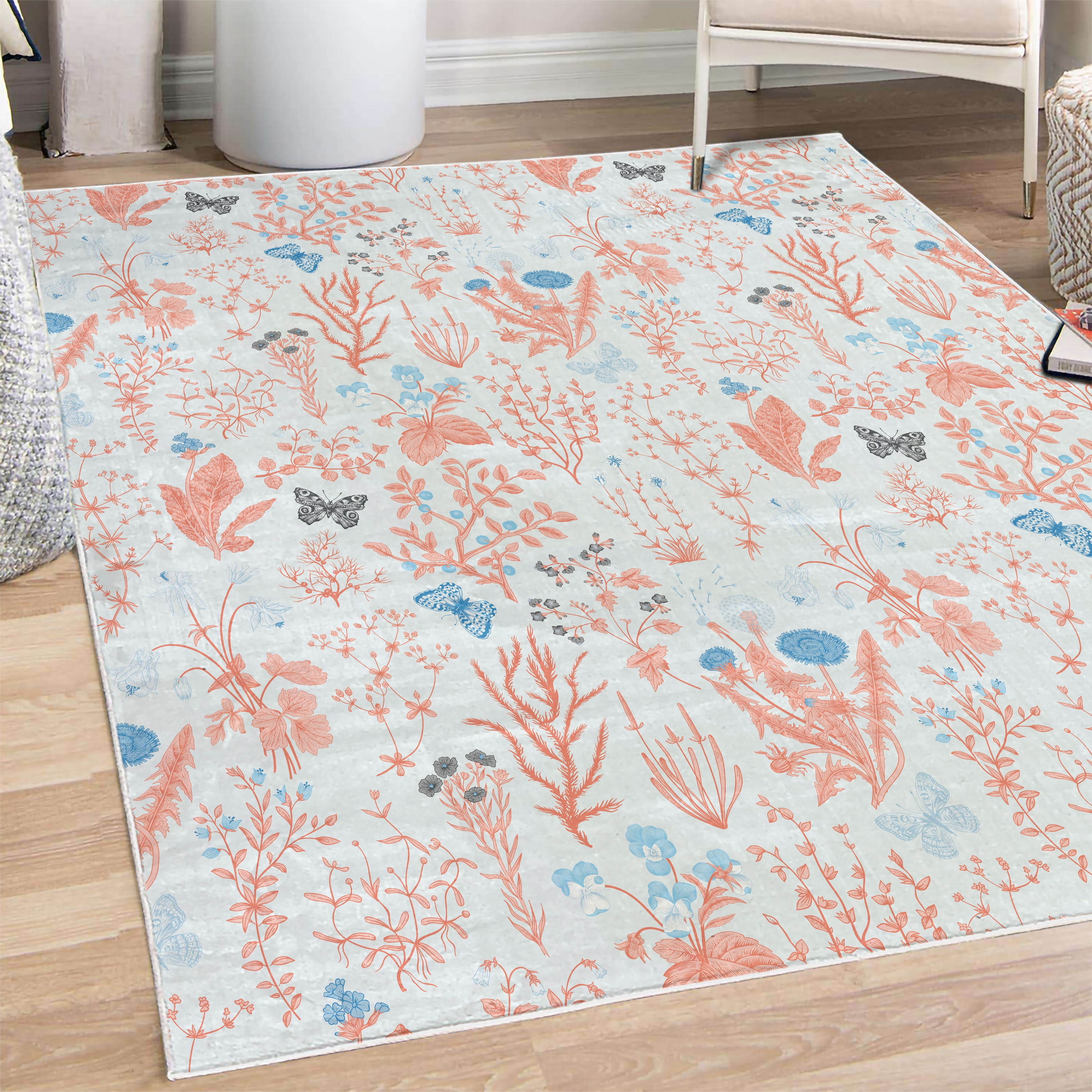 Floral Decorative Rug, Vintage Garden Plants Herbs Flowers Botanical ...