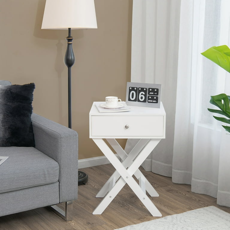 White cross leg bedside table store