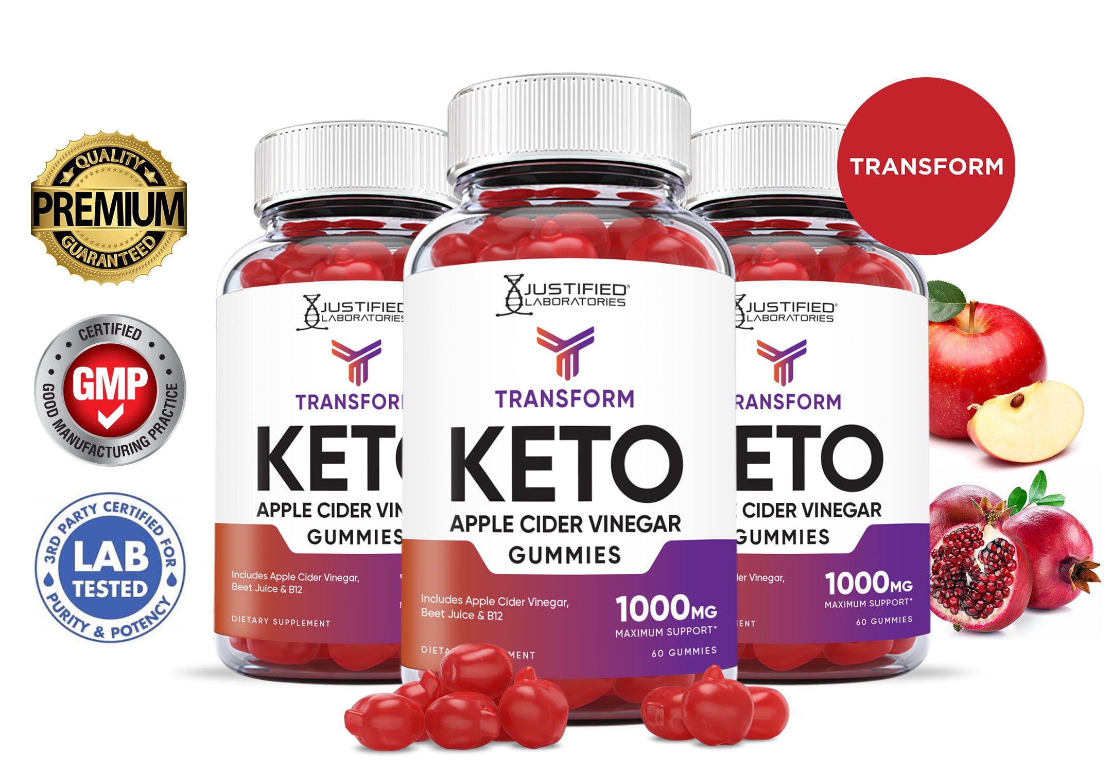 3 Pack Transform Keto Acv Gummies 1000mg Dietary Supplement 180
