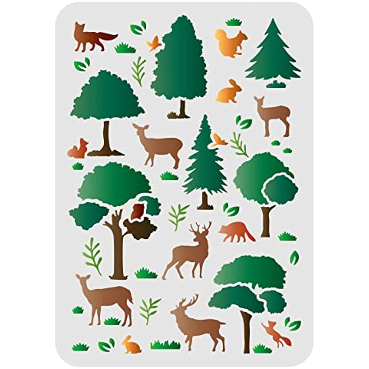 Animal and Tree Stencil Reusable Forest Animals Stencil Tree Drawing ...