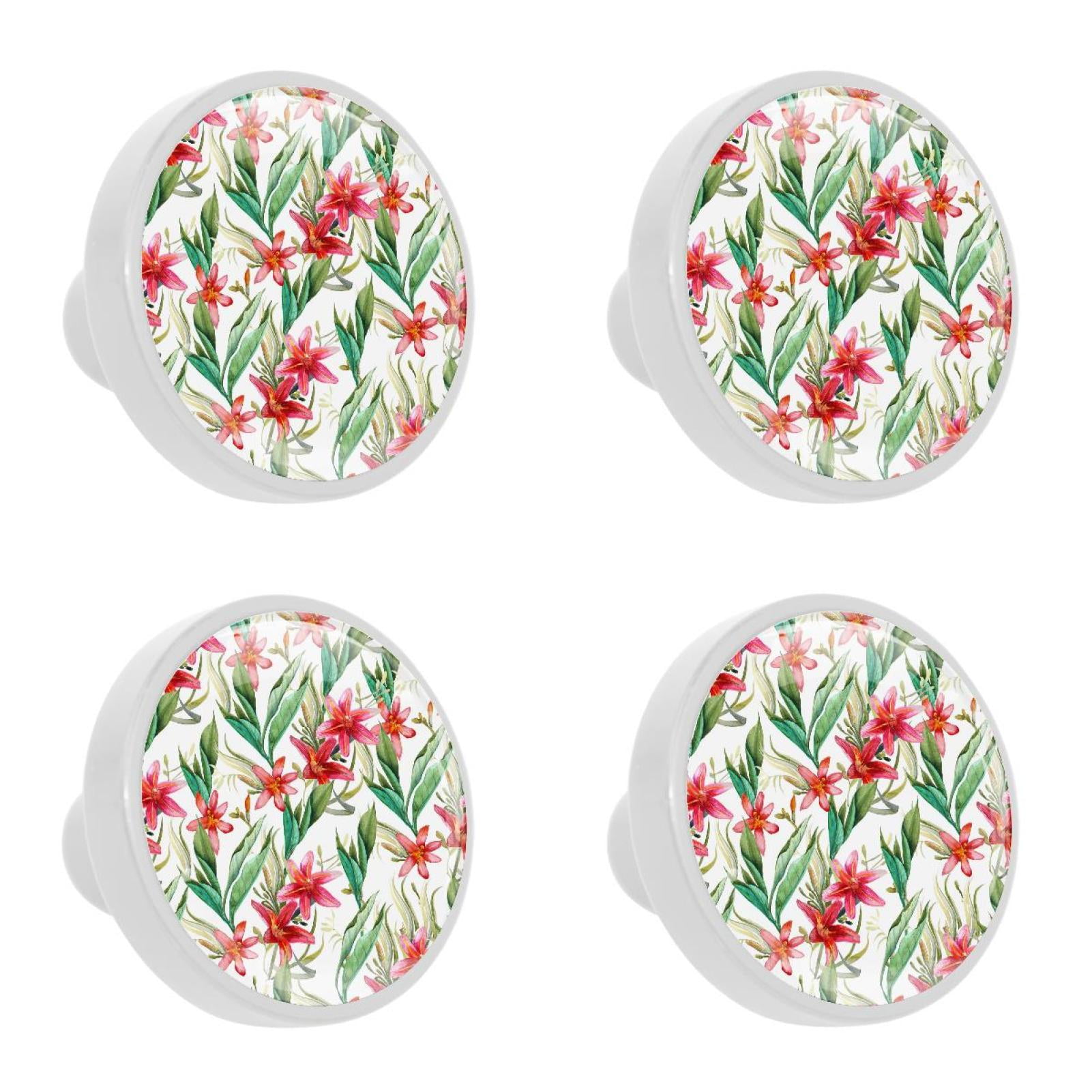 4 Pcs Red Lily Knobs for Kitchen Cabinet Cupboard Dresser Bookcase Drawer Pulls Handles Round ...
