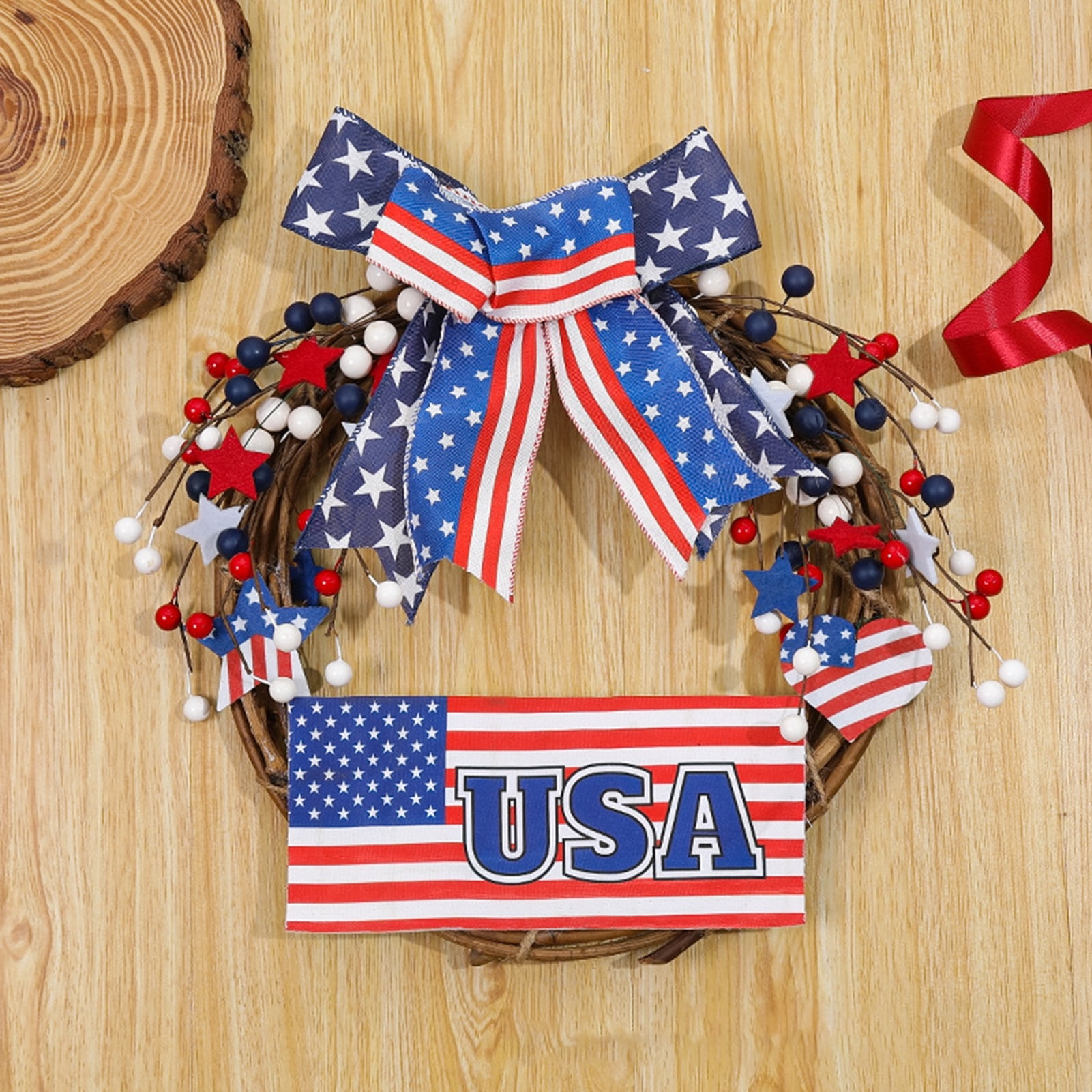 National Flag Star Patriotic Welcome Sign - Independence Day Bow Rattan ...