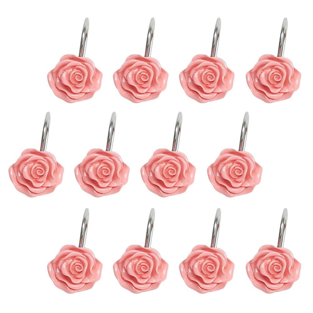 Rose Metal Shower Curtain Hooks, Rust Resistant Shower Hooks Rings for ...