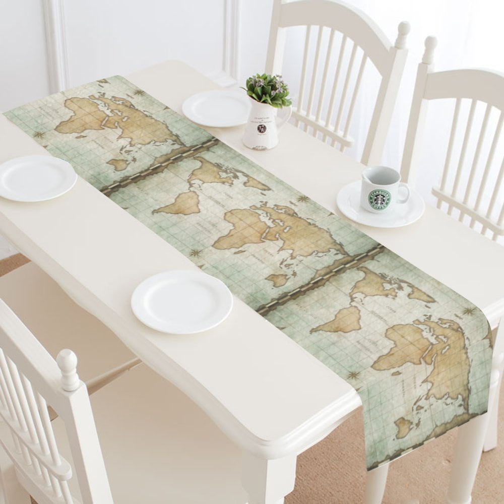 MYPOP Vintage World Map Table Runner Home Decor 14x72 Inch,Retro Earth ...