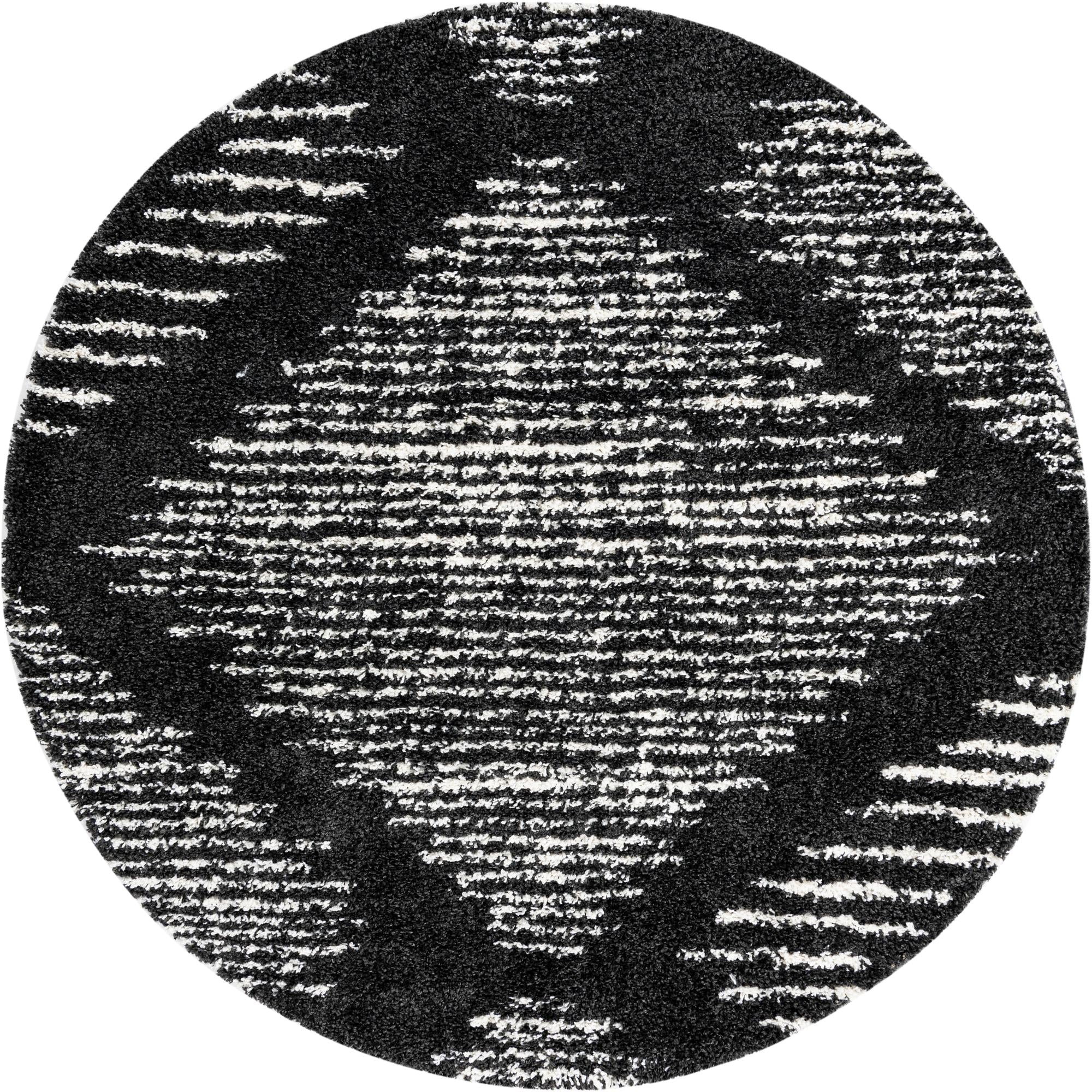 Rugs.com Serenity Shag Collection Rug – 7 Ft Round Black And White Shag ...