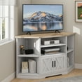 Uforic Farmhouse Corner TV Stand, 55', Power Outlet, Wood Entertainment ...