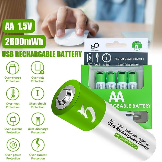 Pilas AA recargables MDHAND de 1,5 V y 2600 mAh, paquete de 4 pilas ...