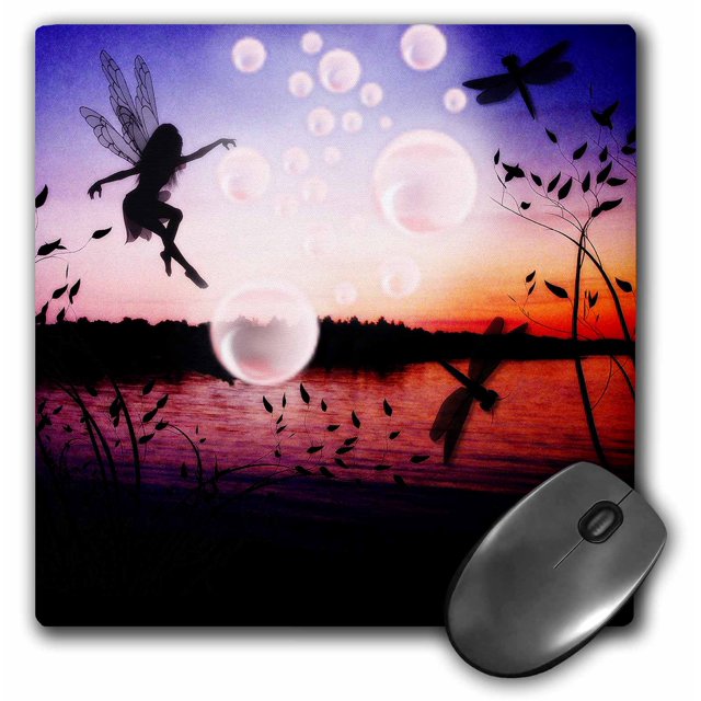 3dRose Fairy With Dragonflies And Bubbles Over Pond, Mouse Pad, 8 by 8 ...