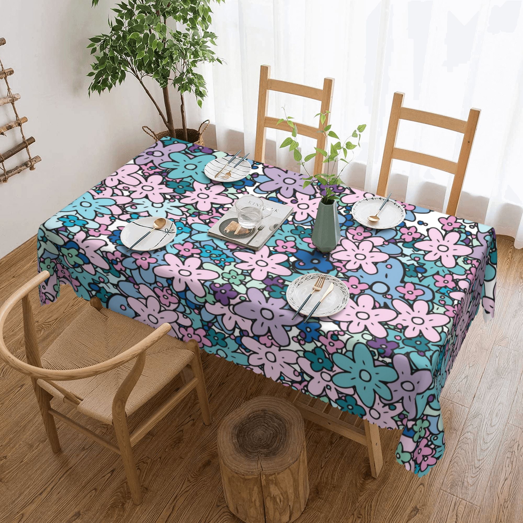 XMXY Table Cloth Rectangle Table, Pink Abstract Flower Dining Table ...