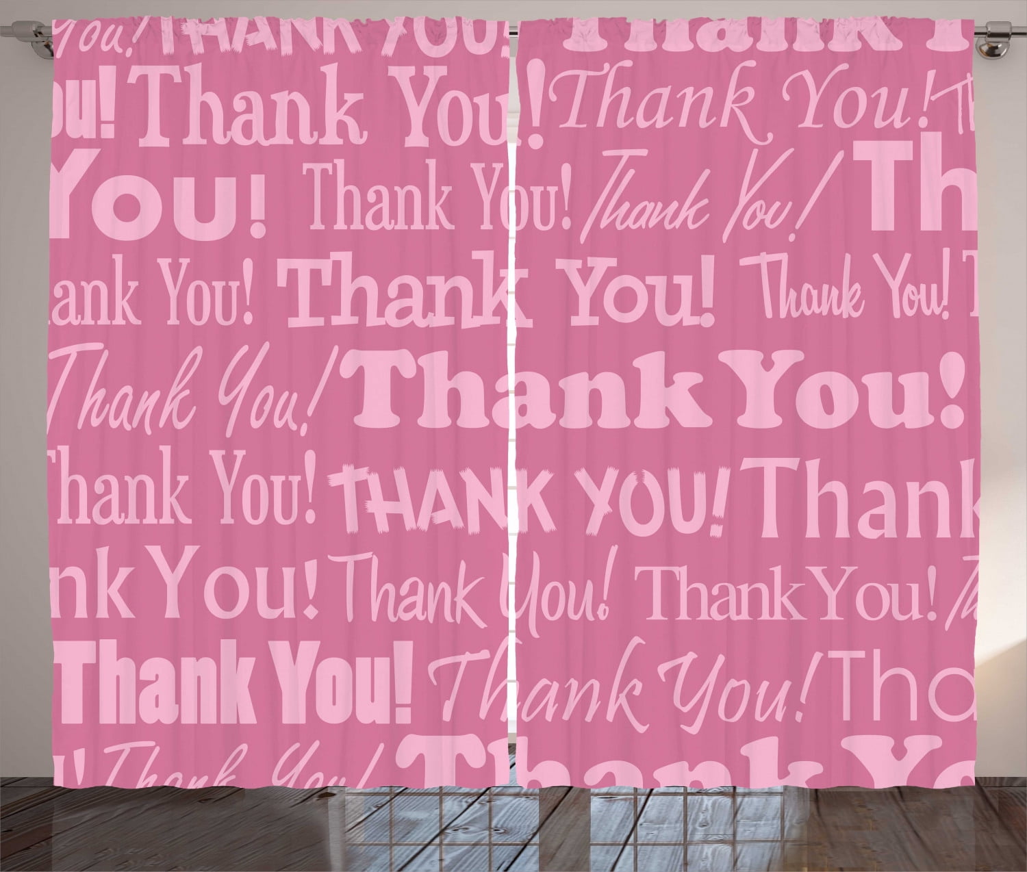 Thank You Curtains 2 Panels Set, Thankful Message Pink Tones Written in ...