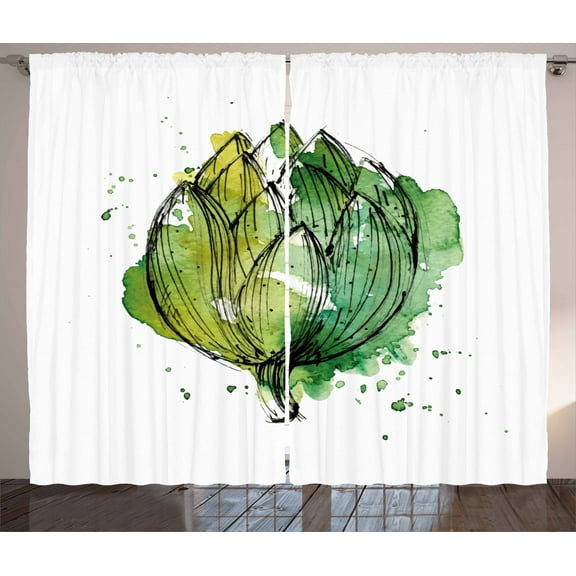 Ambesonne Artichoke Curtains 2 Panel Set, Super Food Illustration, 108 ...