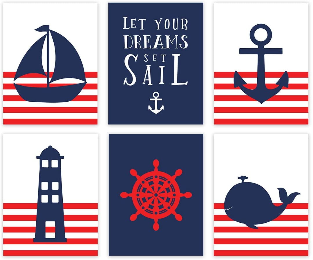 Koyal Wholesale Nautical Sailor Theme Nursery Hanging Wall Art, Red ...