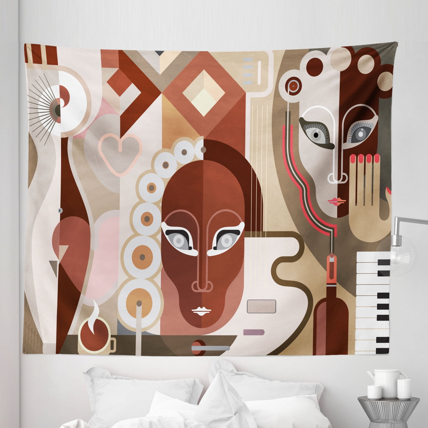 Music Tapestry, Abstract Style Fine Arts Themed Composition Shapes ...