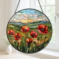 Red Poppy Field Stained Glass Suncatcher, Wildflower Landscape Window ...