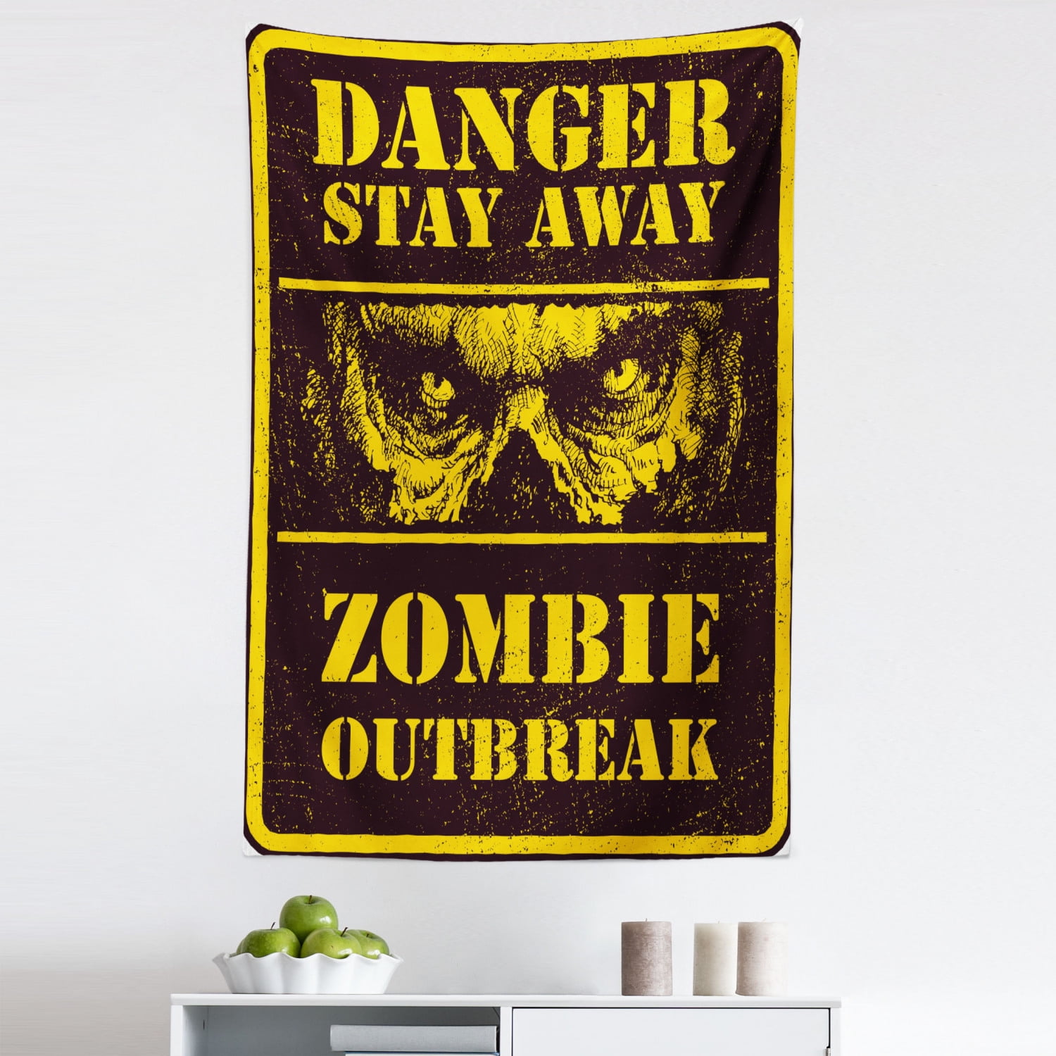 Zombie Tapestry, Danger Stay Away Outbreak Message Monster Warning Sign ...