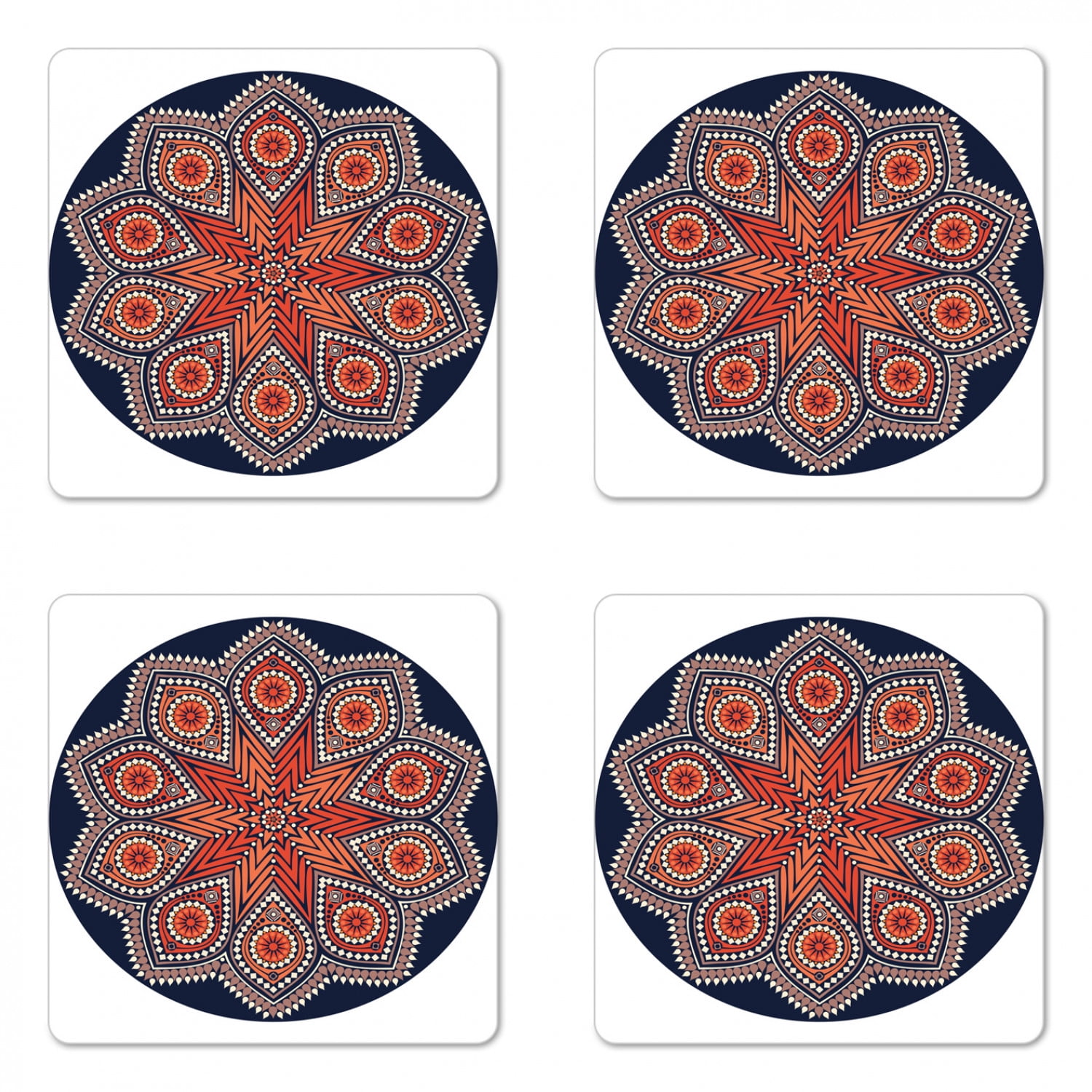 Mandala Coaster Set of 4, Ornamental Eastern Round Lace Motif Boho ...
