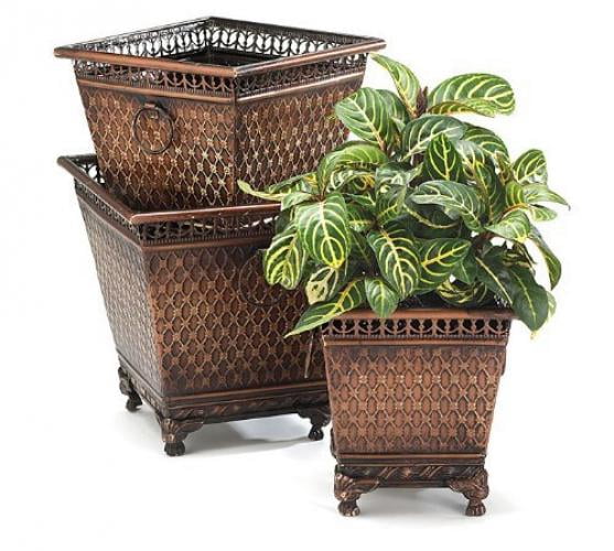 Set of 3 Decorative Metal Planters with Diamond Design and Claw Feet ...