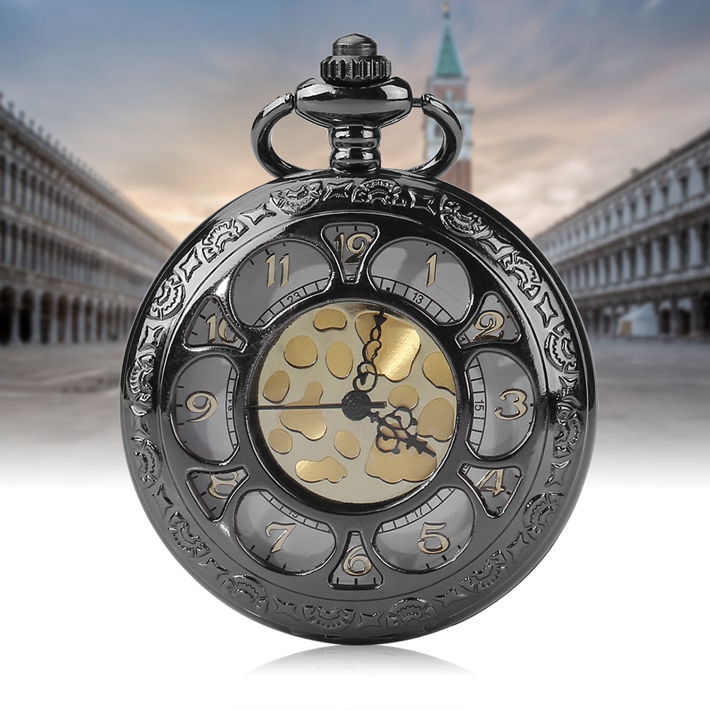 WALFRONT Mens Quartz Movement Analog Classical Hollowed Round Pocket ...