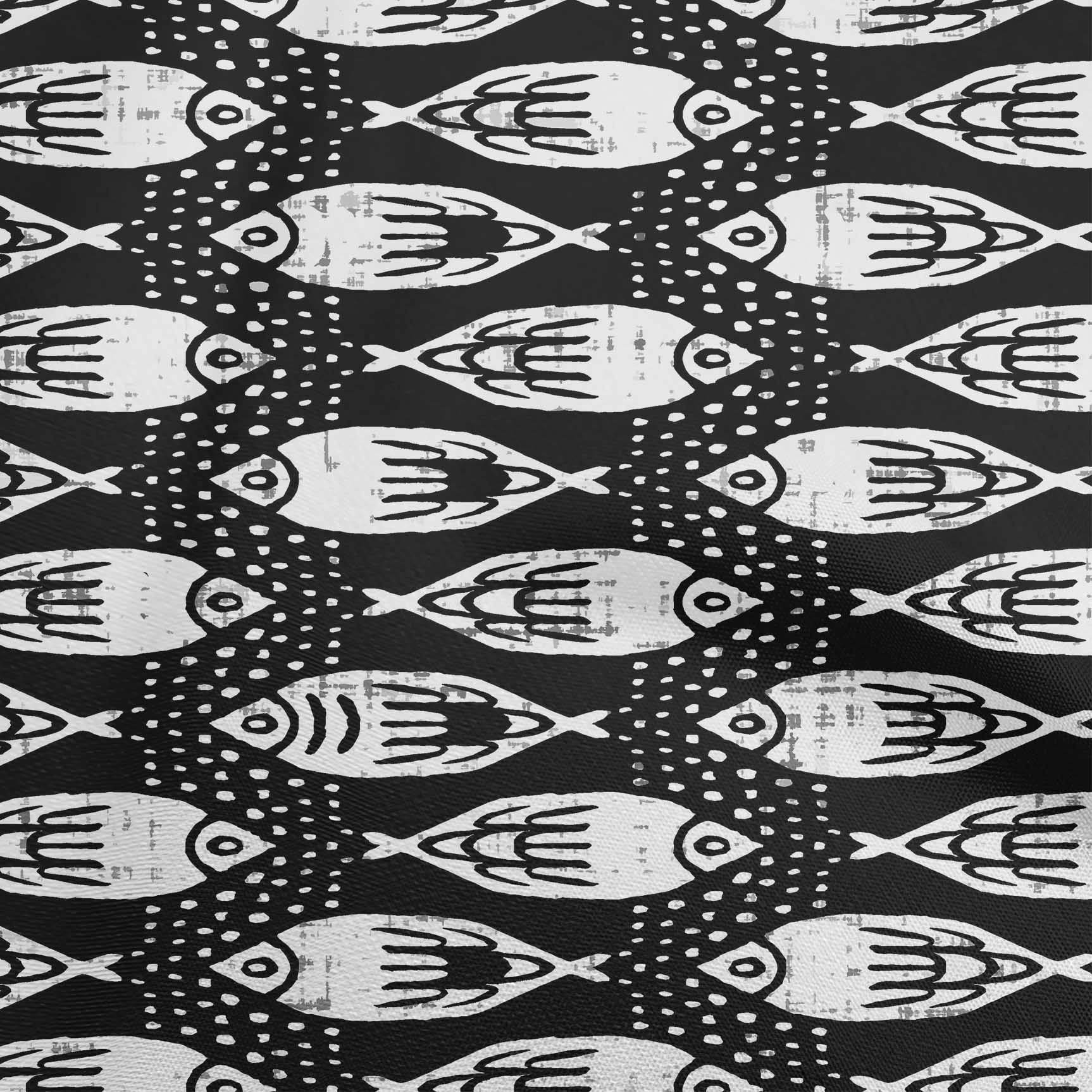 oneOone Cotton Poplin Black Fabric Asian Block Fish Fabric For Sewing ...