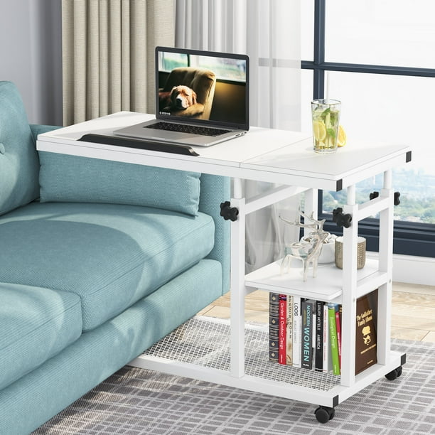 Tribesigns C Side Table on Wheels, Height Adjustable Bedside Couch Sofa ...