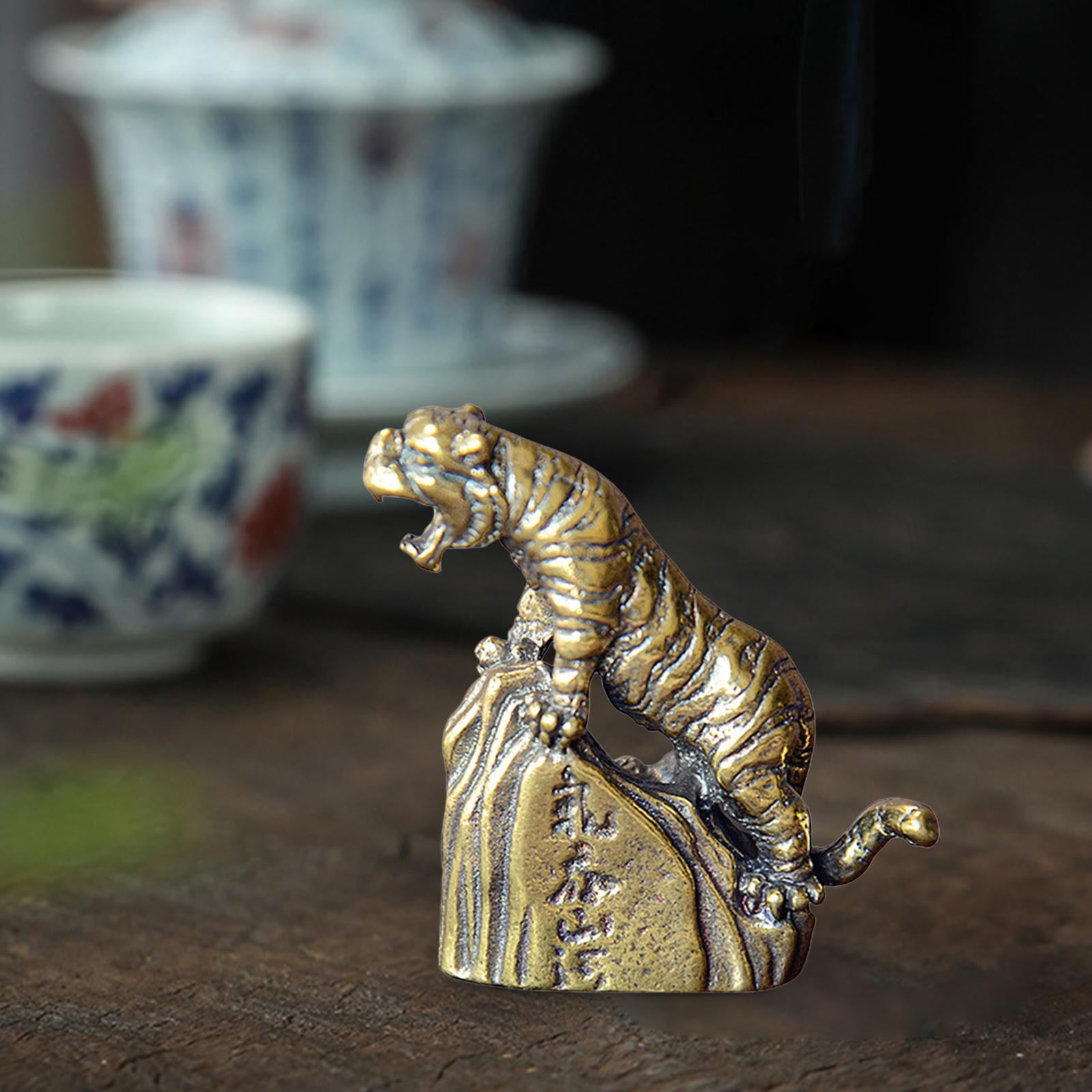 Mini Tiger Statue Brass Props Miniature Action Figurine Decorative ...