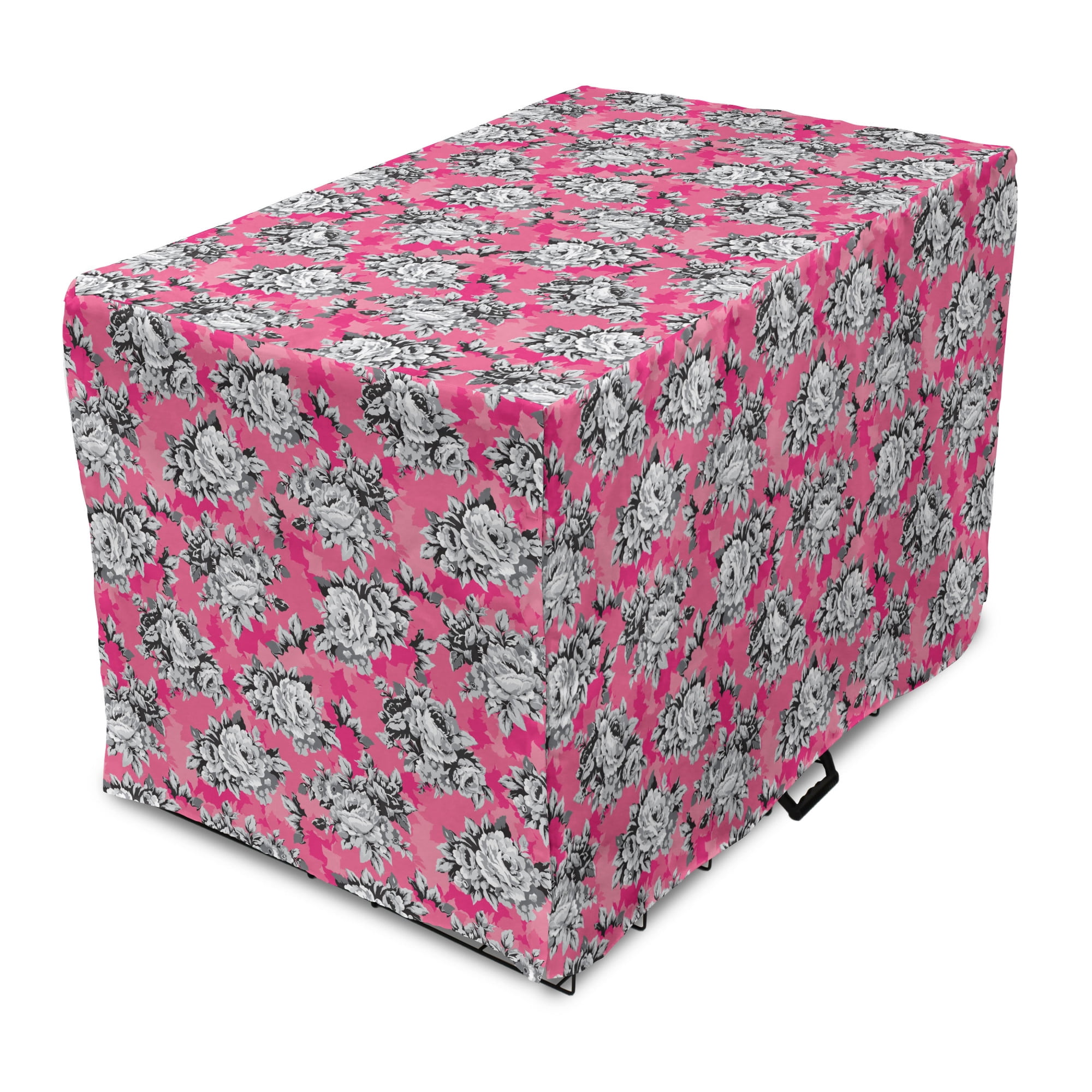 Peony Dog Crate Cover, Greyscale Flower Chintz Rose Print on Vivid Tone ...