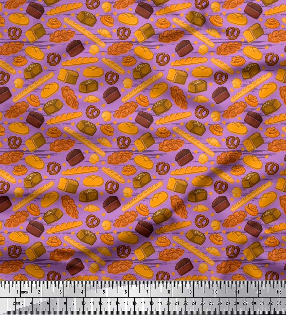 Soimoi Cotton Poplin Fabric Pretzels,Cupcake & Baguette Food Print ...
