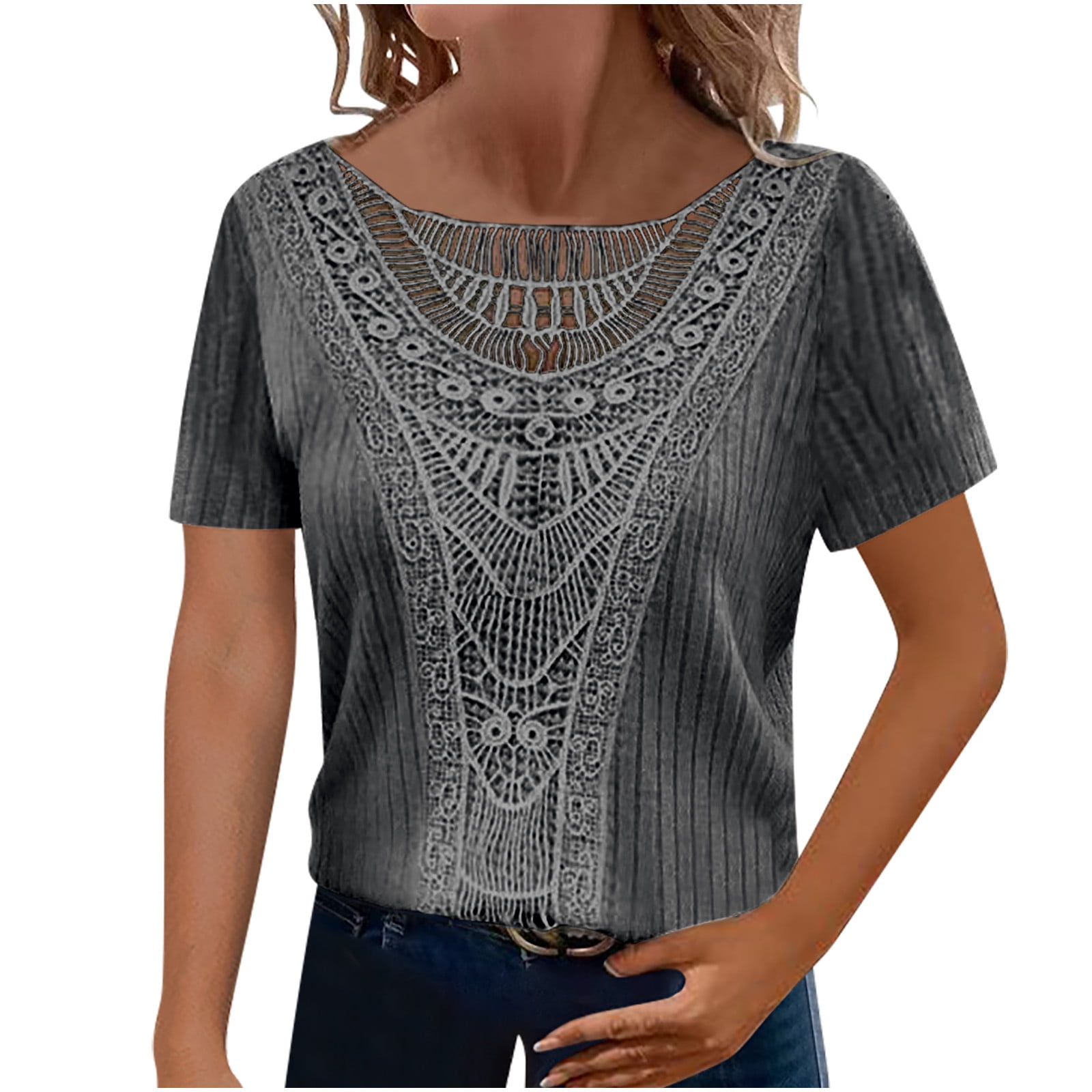 Click here for Plebaso Womens Summer Tops Crochet Lace Short Slee... prices