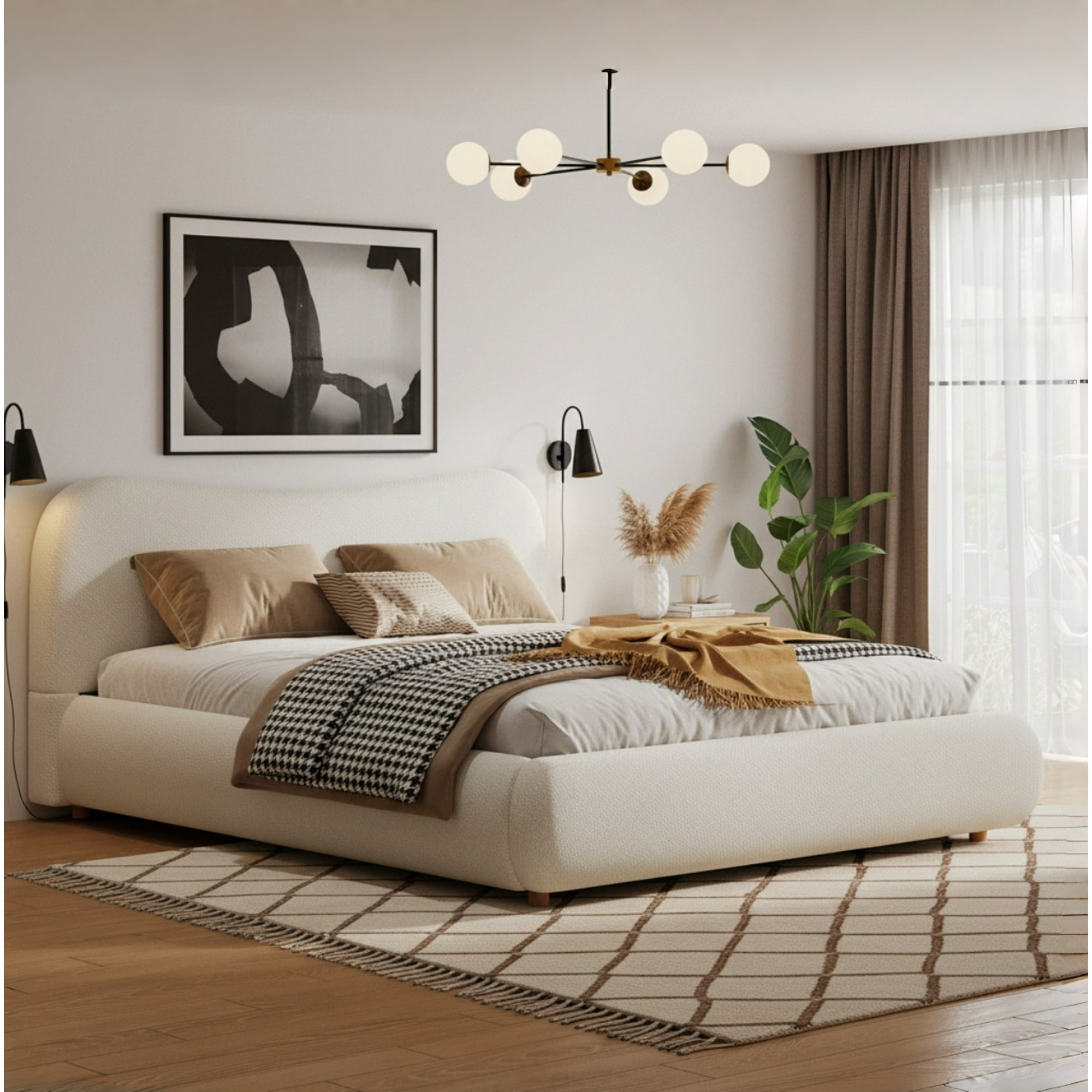 Click here for Noble House Queen Platform Bed  Boucle Upholstered... prices