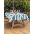 Blue Green Stripes Rectangle Outdoor Tablecloth with Umbrella Hole ...