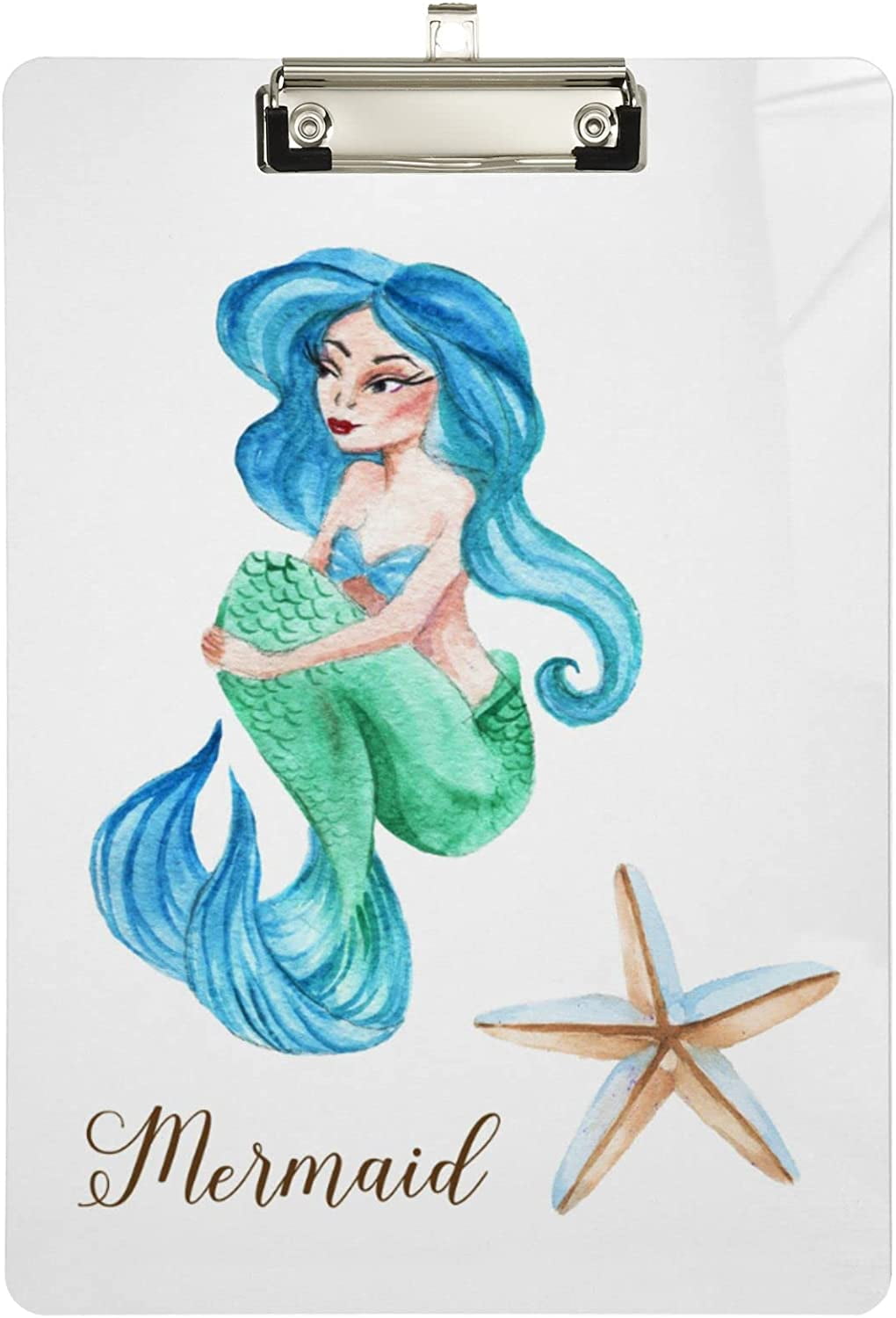 FMSHPON Watercolor Beautiful Mermaids Starfish Clipboard Hardboard Wood ...