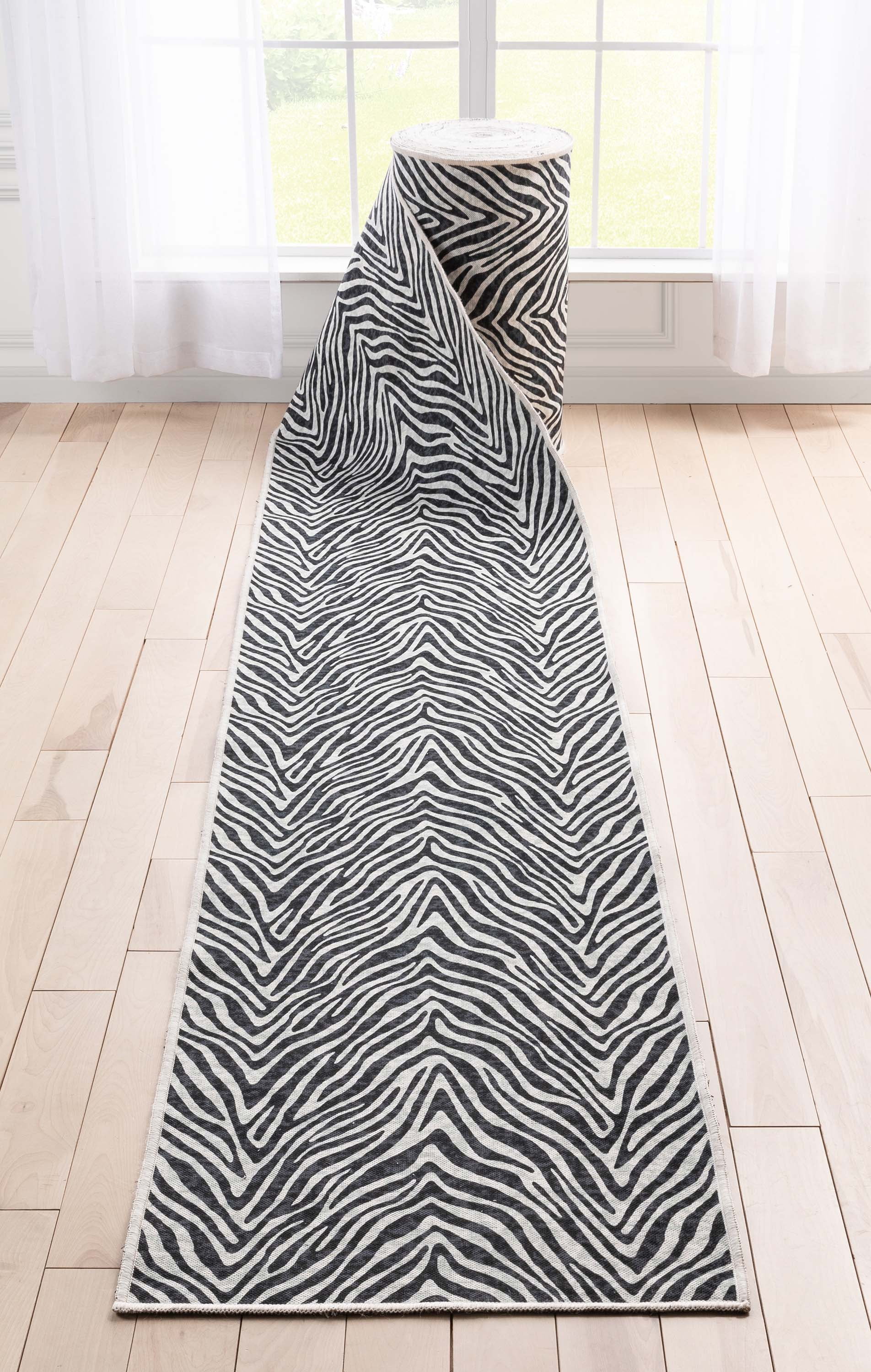 Well Woven Custom Size Runner - 27" x 14' Runner - Zebra Stripe Black ...