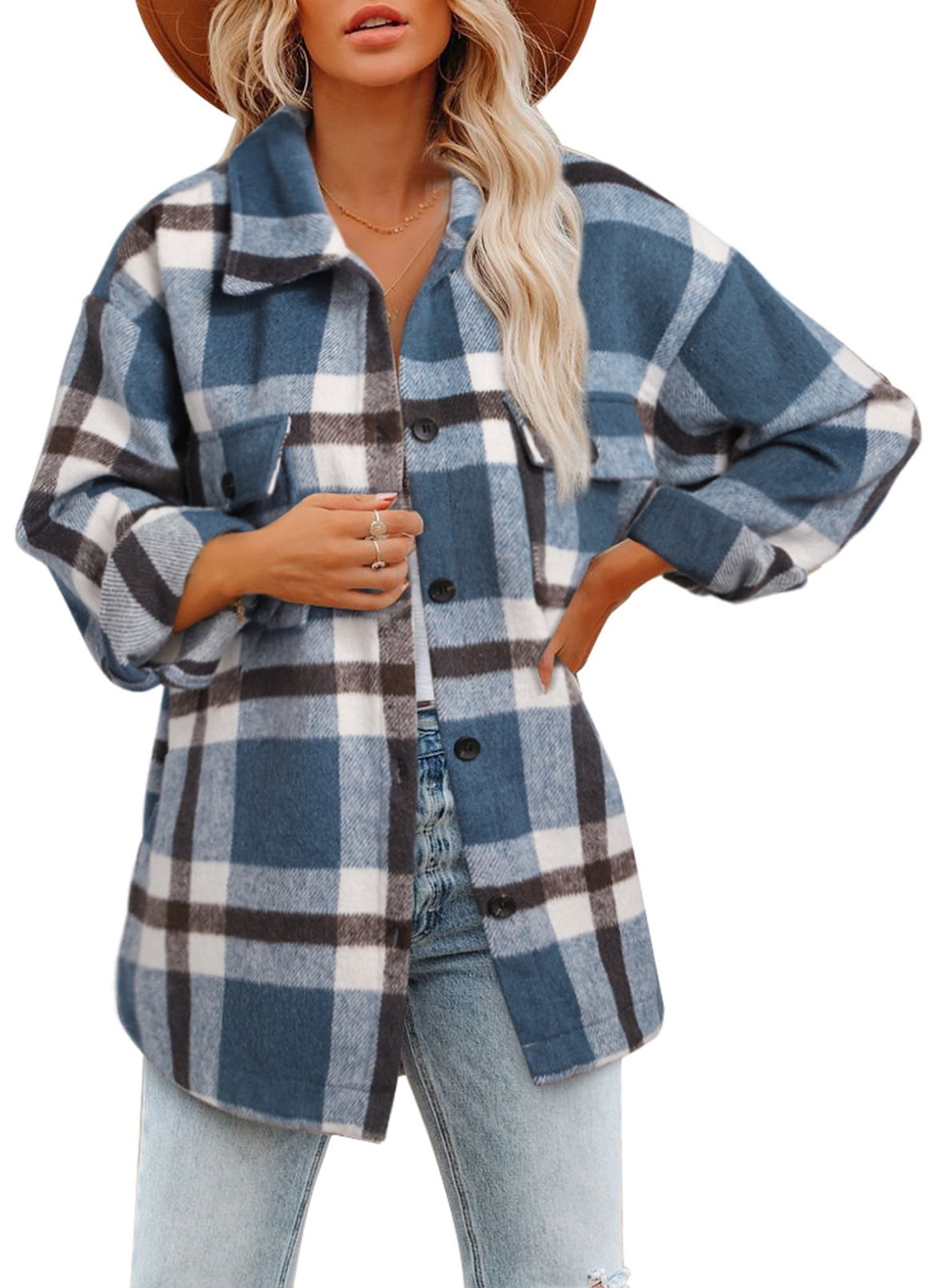 Eytino Shackets Women Long Sleeve Button Down Plaid Blouse Jackets with ...