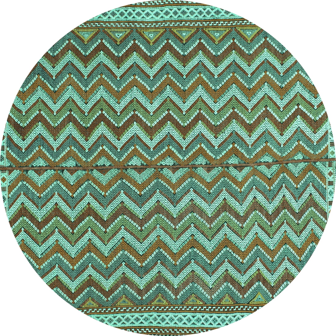 Ahgly Company Machine Washable Indoor Round Southwestern Turquoise Blue ...