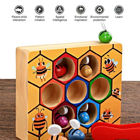 Yosoo Fun Bee Picking Toy Kids Hand Grasping Training Wooden Games Tool ...