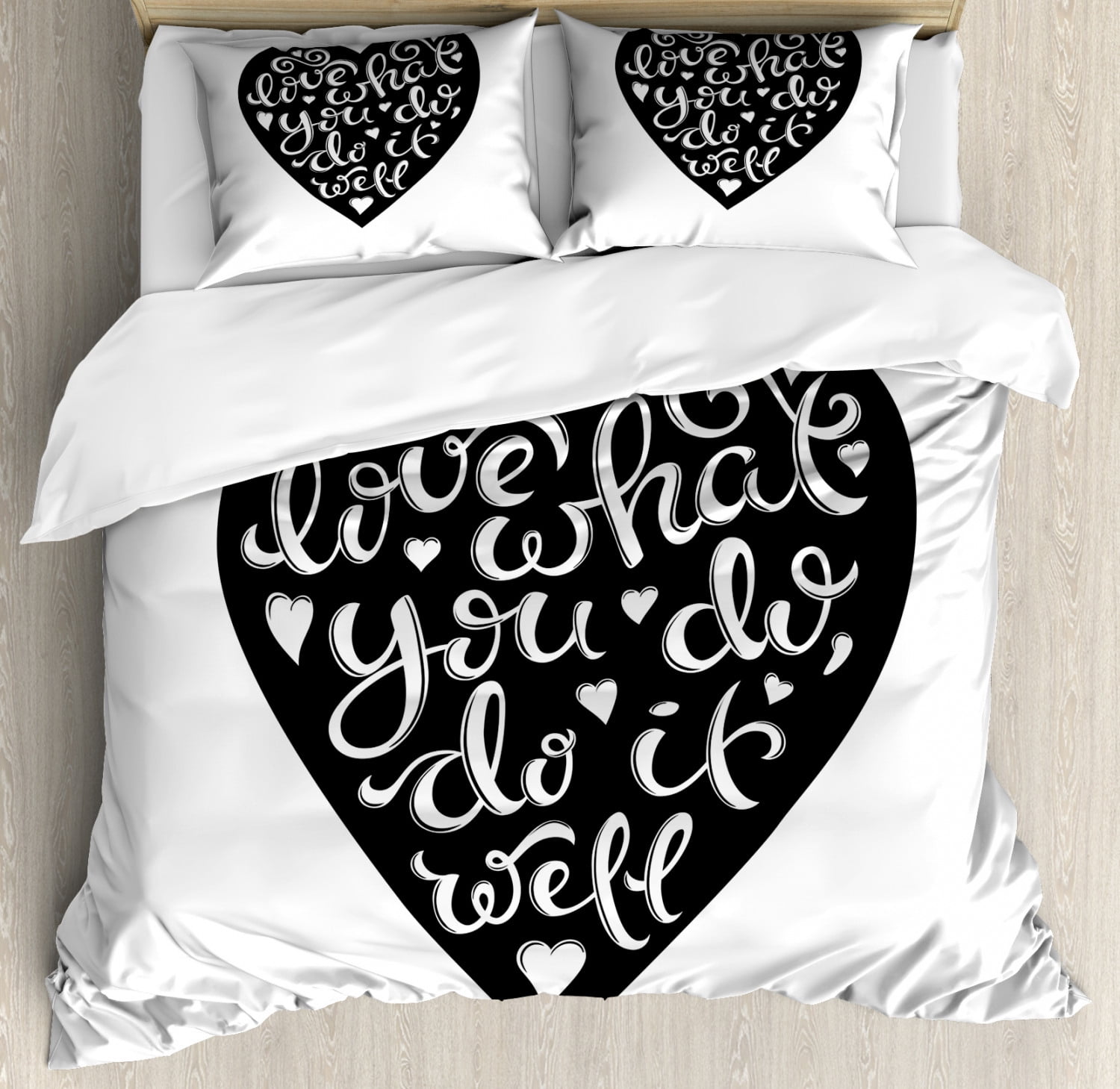 Love What You Do Duvet Cover Set Queen Size, Hand Drawn Lettering with ...
