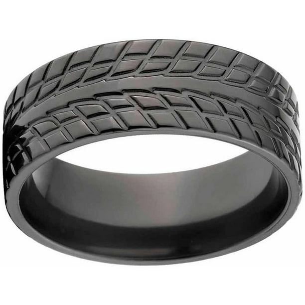 Custom Men's Tire Tread Ring Black Zirconium Wedding Band with Comfort ...