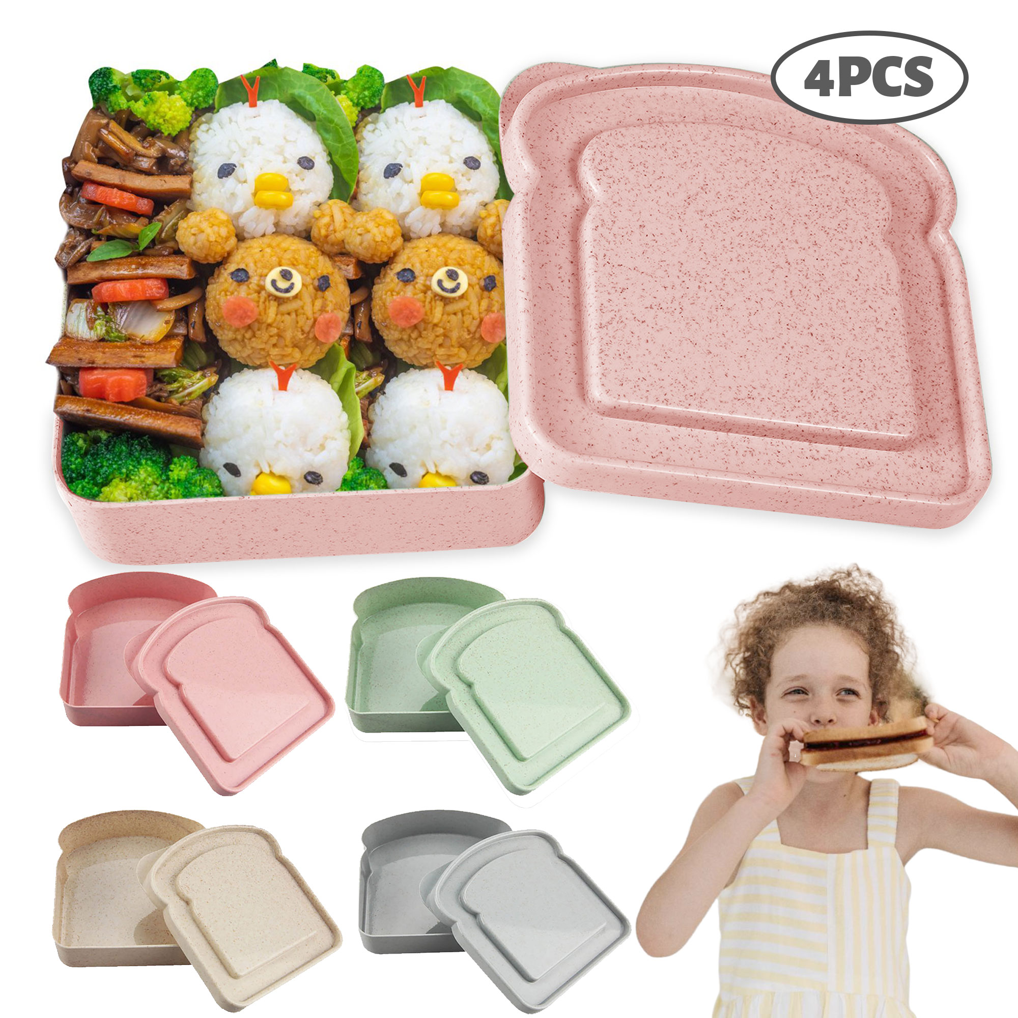 Sandwich Box, 4 Pack of Sandwich Containers - Great for Fruit, Salad ...