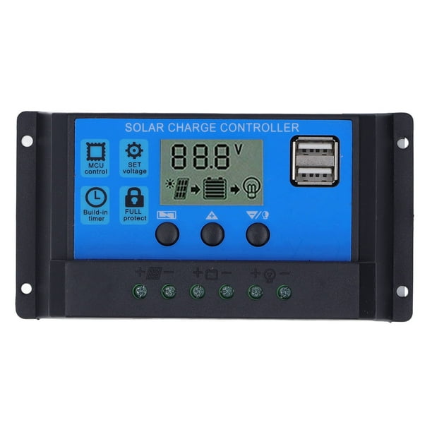 Solar Charge Controller MPPT Dual USB 5V Output Solar Panel Regulator LCD Display PWM Charging ...