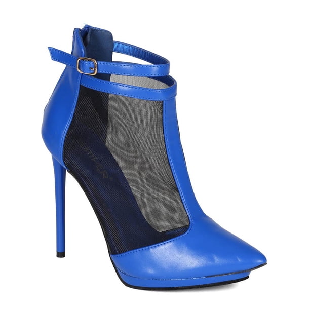 Bumper - Bumper CK68 Women Leatherette Mesh Pointy Toe T-Strap Platform ...