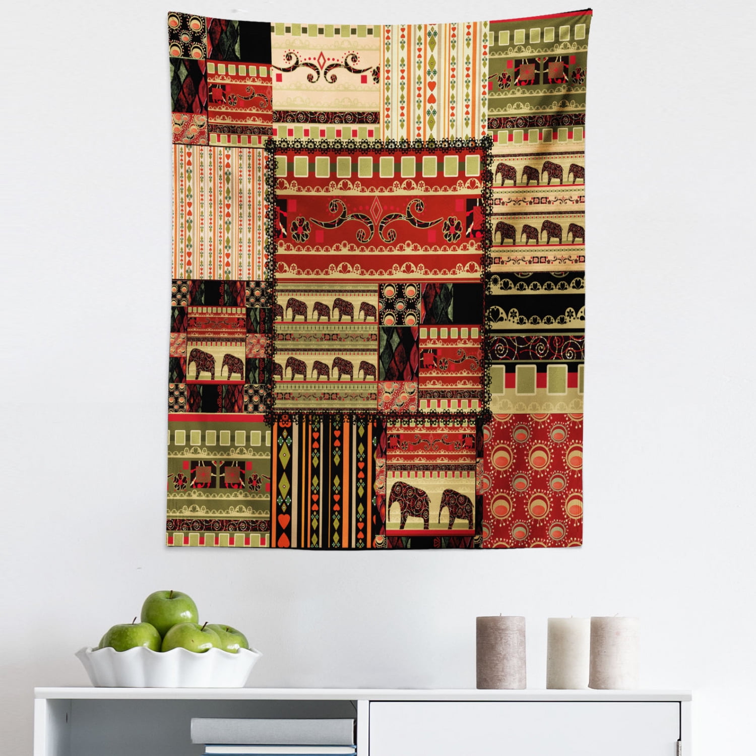 African Tapestry, Patchwork Style Pattern withand Cultural Motifs Print ...