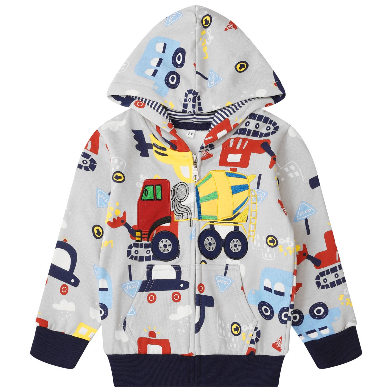 Toddler Boys Construction Vehicles Zipper Hoodie Jacket Cool Sports ...