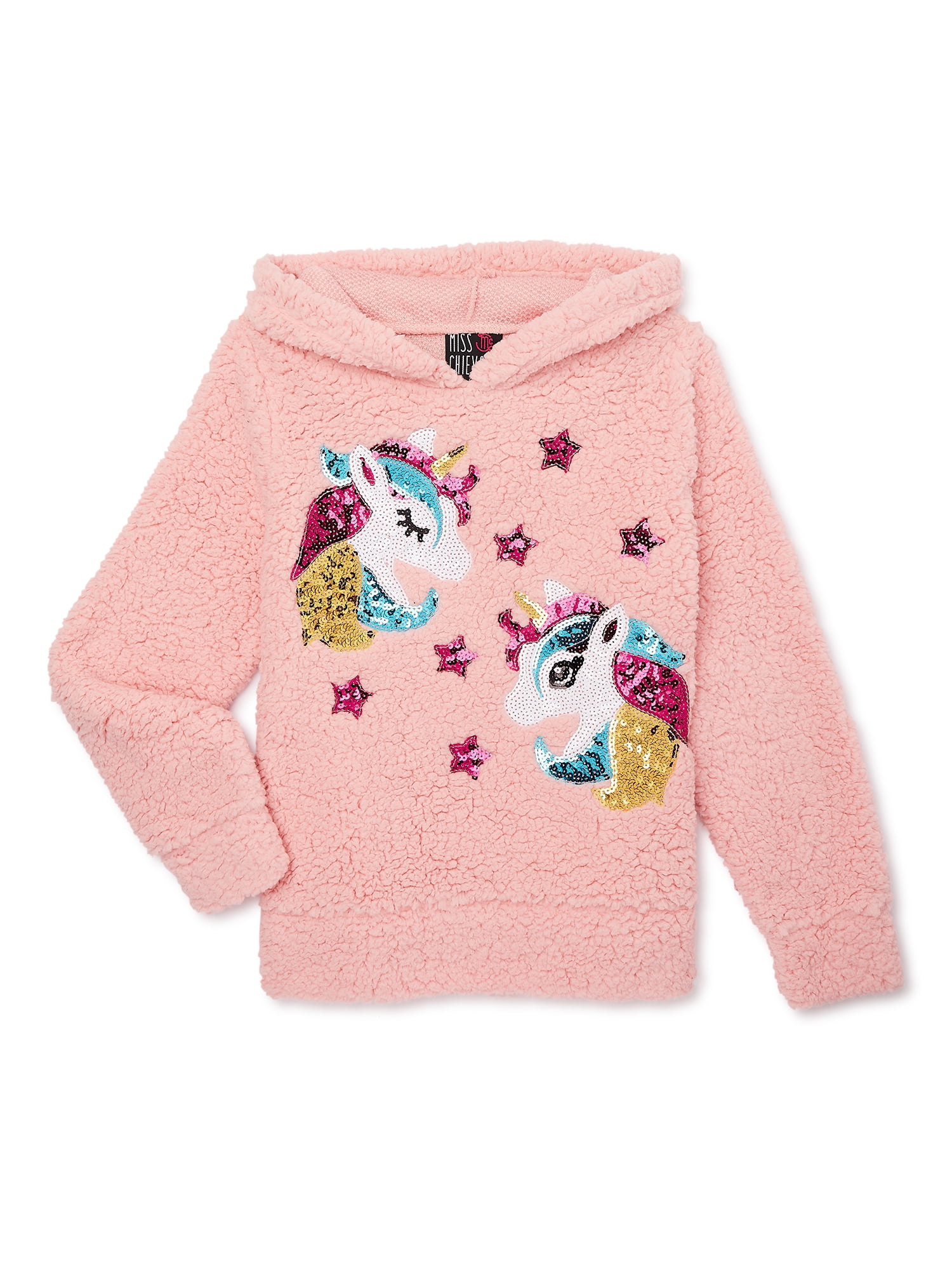 Miss Chievous Girls Sequin Critter Faux Sherpa Pullover Hoodie, Sizes 4 ...